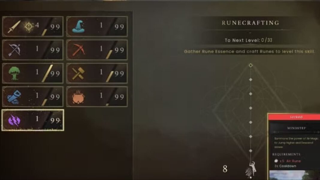All Skills and unlock levels in RuneScape Dragonwilds - Backdash