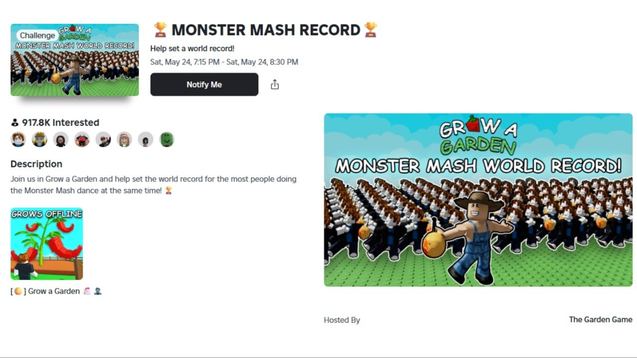 Grow A Garden Monster Mash event details - Backdash